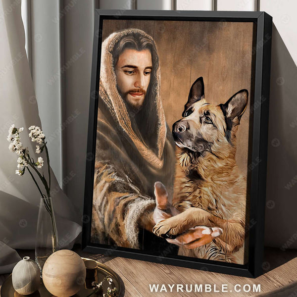 German Shepherd, Jesus painting, In the hand of Jesus - Jesus Canvas P ...