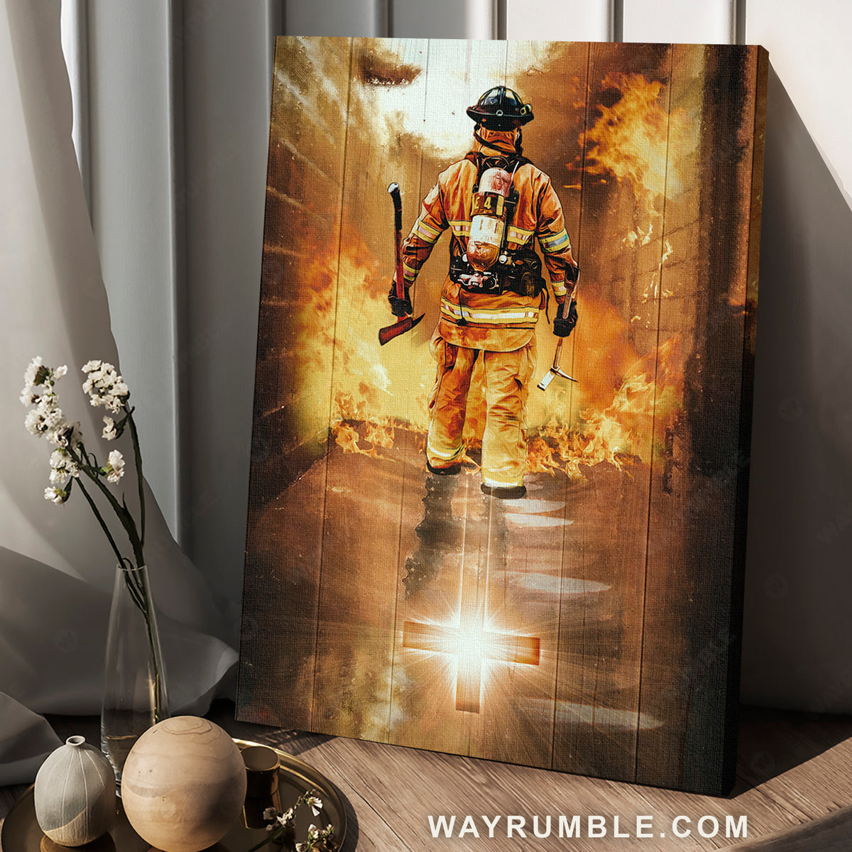Fire fighter painting, Facing the fire - Jesus Portrait Canvas Prints ...