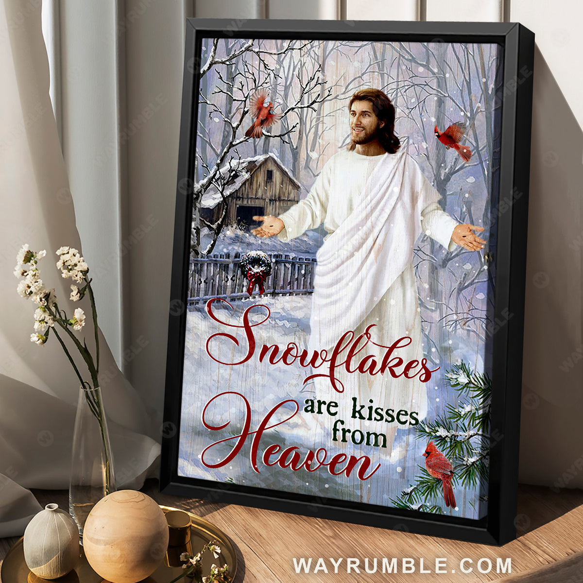 Unique Jesus painting, Winter forest, Snowflakes are kisses from heave ...