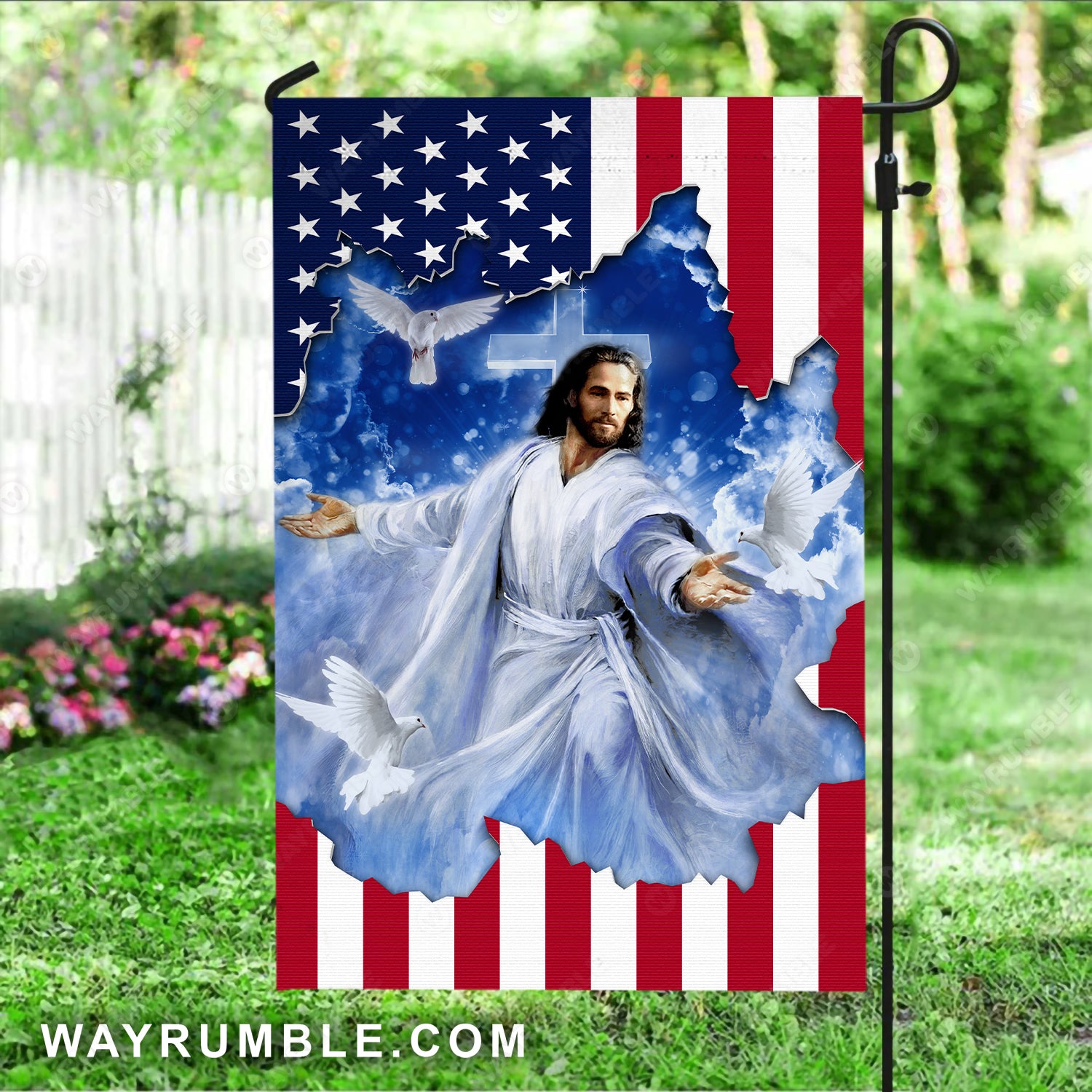 Walking with Jesus, Blue sky, White dove, Unique US flag - Jesus Flag ...