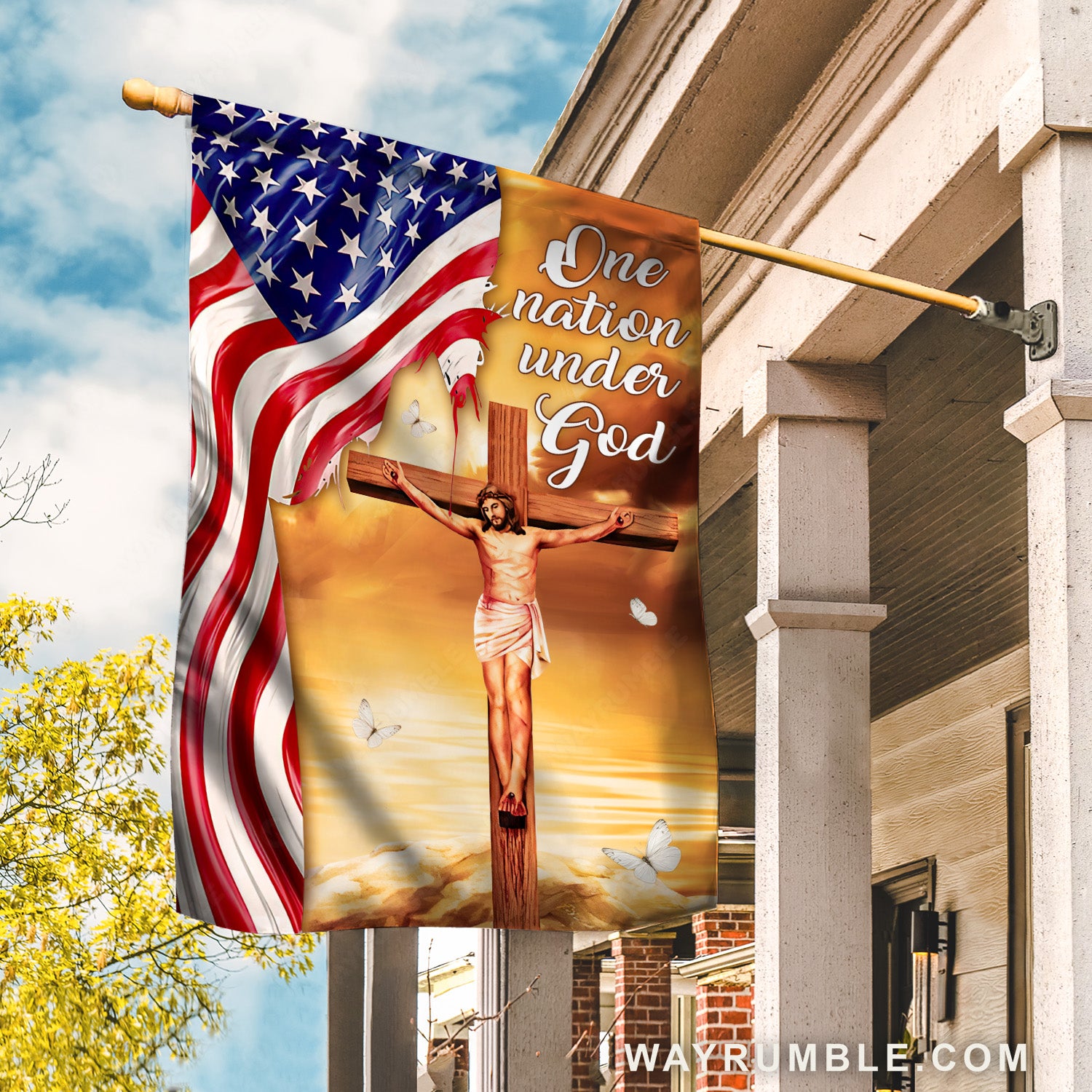 Stunning flag, Jesus on the cross, Watercolor US flag, One nation unde ...