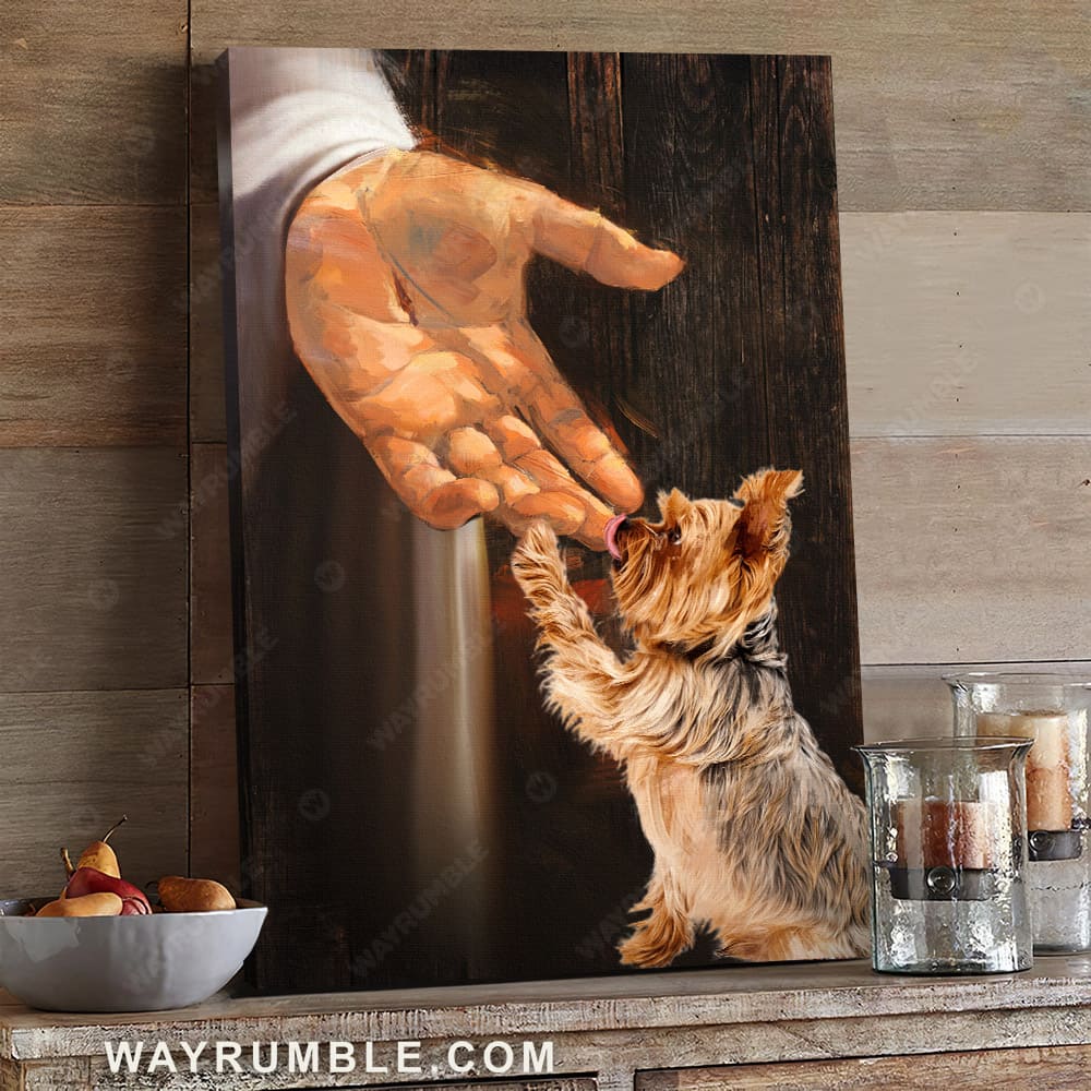 Jesus hand, Yorkshire Terrier painting, In the hand of God - Jesus Por ...